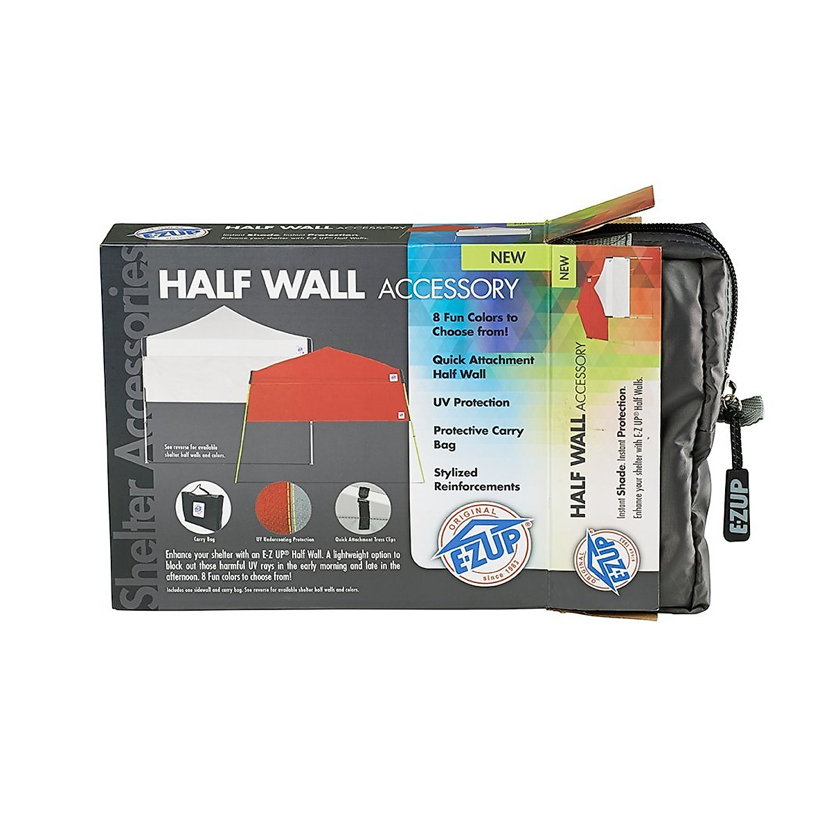 E-Z UP Recreational Half Wall, Fits Angled Leg 10' x 10' Canopy, Truss Clips and Storage Bag, Steel Gray (Canopy/SHELTER NOT Included, NO Poles)