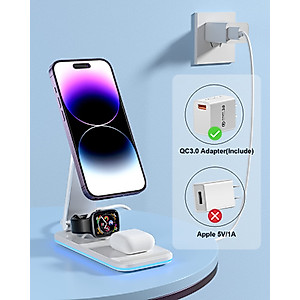 3 in 1 Wireless Charging Station Mag-Safe, BOCLOUD Aluminum Alloy Foldable Stand Portable Fast Charger for iPhone 14,13,12 Pro Max/Pro/Mini, iWatch 8/SE2/7/6/SE/5/4/3/2, AirPods Pro/3/2, white
