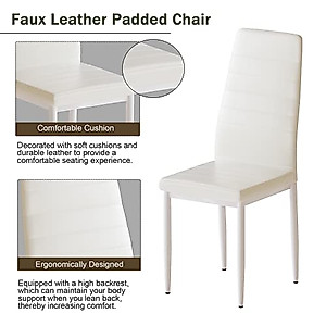 Lamerge Kitchen Tables Set for 4, Dining Faux Marble Top Table and 4 PU Leather Chairs, 5 Pieces Dining Room Table Set for Small Space, Breakfast Nook and Apartment,White+Beige,Dining Table024