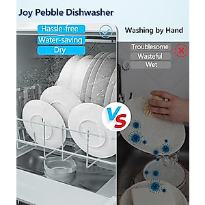 Joy Pebble Countertop Dishwasher, 28 Pieces Dishes/Cycle, 6 Washing Programs&Hot Drying, Dish Washer with 360°Dual Spray, with Child Lock&Delayed Start, Portable Dishwasher for Apartment/RV/Dorm