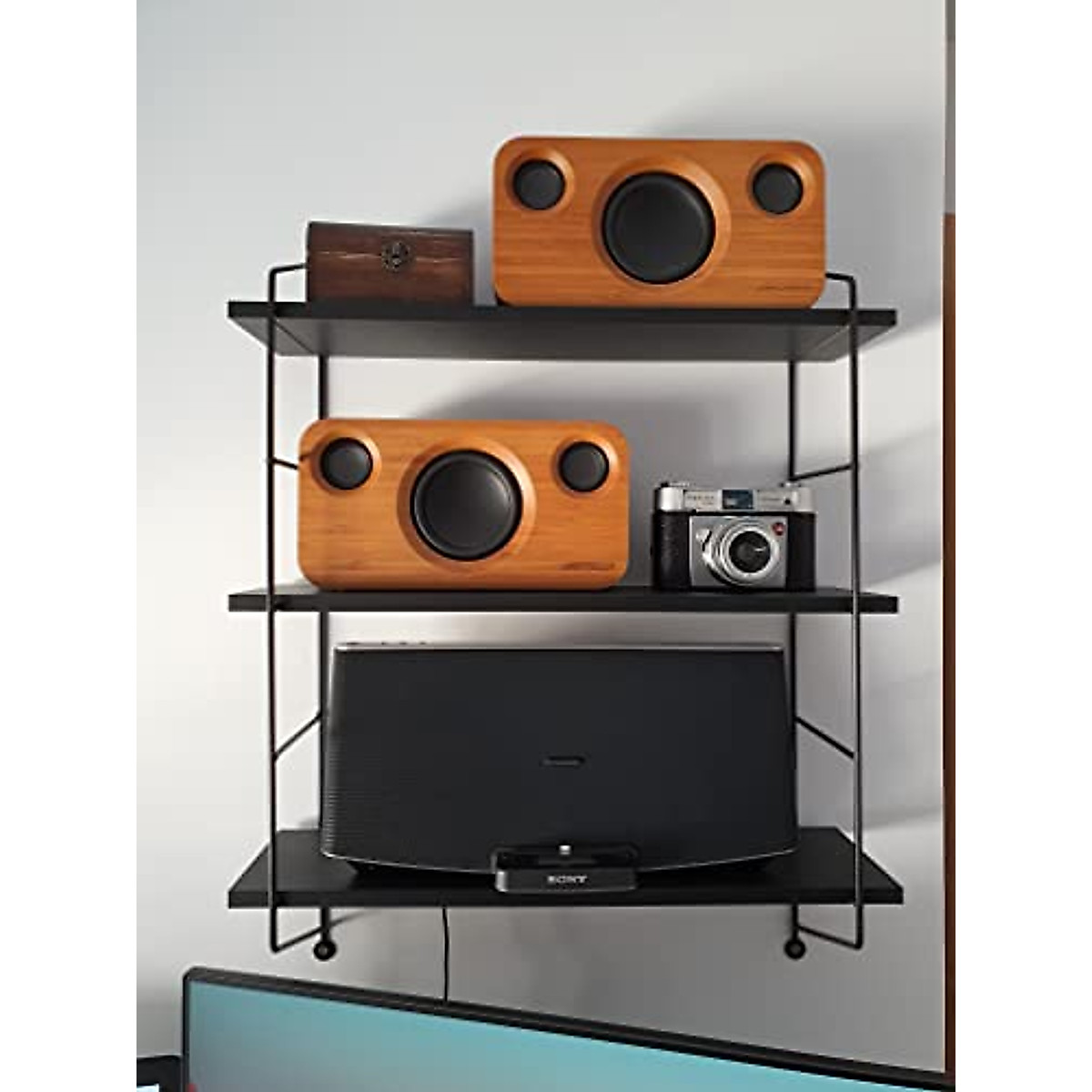 Industrial Wall Mounted 3-Tier Floating Shelf, Adjustable Wall Storage Rack, Decorative Hanging Display Shelf for Bedroom, Living Room, Bathroom, Kitchen, Office