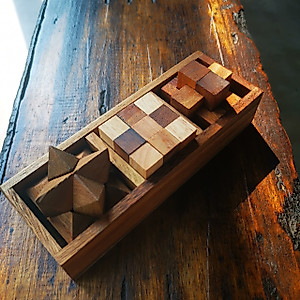 NUTTA - 3 in 1 Set Wooden Games Brain Teaser Wood Toy Desk Puzzle Coffee Table Decor Broad Game 3D Puzzles for Teens and Adults Fun Games Indoor Outdoor Camping Decorate Party Gift Christmas