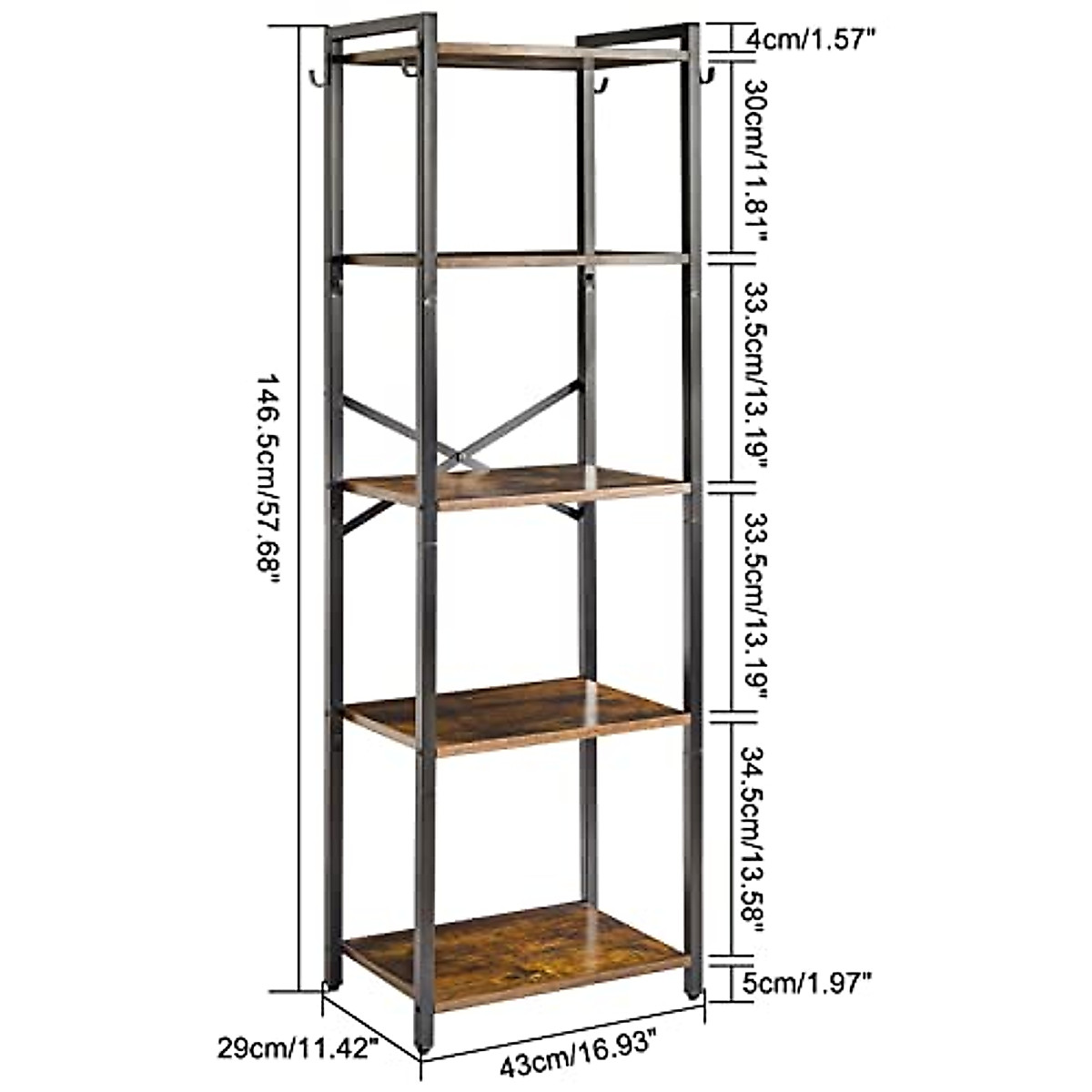 YMYNY Bookshelf, 5-Tier Ladder Shelf Organizer, Narrow Shelving Unit, Corner Storage Racks, Large Capacity Bookcase, for Home Office Living Room Balcony Bathroom, 57.7" H, Metal Frame,UHBC005H