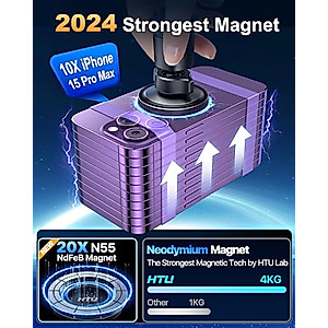 [2024 Newest Upgraded] for MagSafe Car Vent Mount HTU [Best Magnets] Car Phone Holders for iPhone, Hook Handsfree 360° Rotation Magnetic Phone Holder Car for iPhone 15 14 13 12 Pro Max Plus Mini,Black