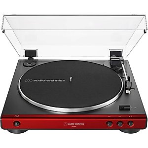 Audio-Technica AT-LP60X-RD Fully Automatic Belt-Drive Stereo Turntable, Red, Hi-Fi, 2 Speed, Dust Cover, Anti-Resonance, Die-Cast Aluminum Platter