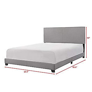 Crown Mark Erin Upholstered Panel Bed in Gray, Queen