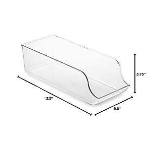 Set Of 6 Refrigerator Organizer Bins - Stackable Fridge Organizers for Freezer, Kitchen, Countertops, Cabinets - Clear Plastic Pantry Storage Racks