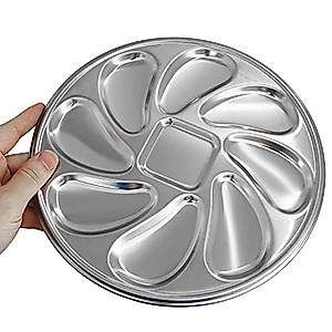 BLLNDX Oyster Tray 9inch/23cm Stainless Steel Oyster Shell Shaped Kitchen Oyster Dinner Plate Serving Seafood Server Plate Clam Oyster Serving Grilling Pan
