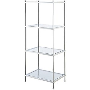 Pemberly Row Modern Four-Tier Tower/Clear Glass with Chrome Metal