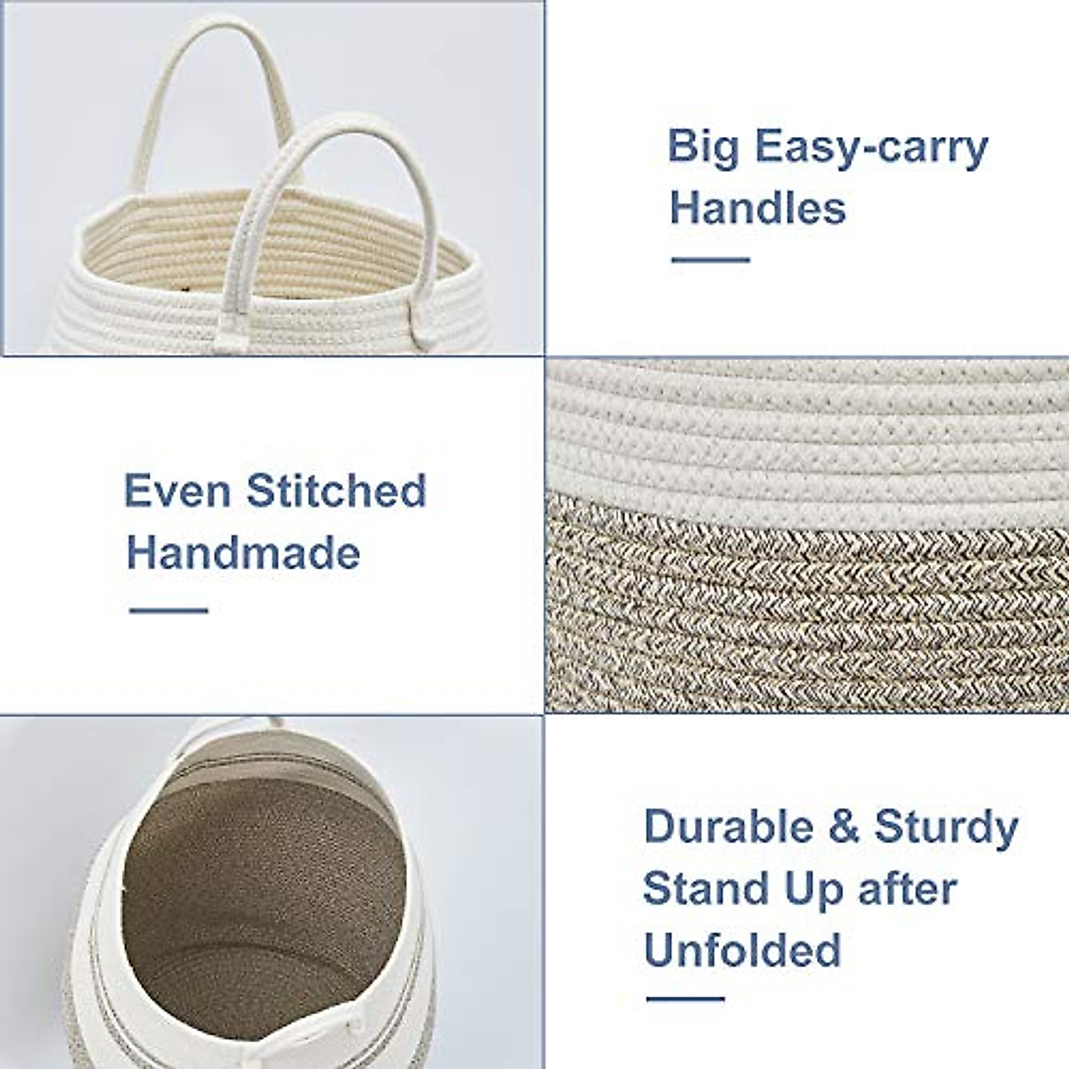 InfiBay Large Laundry Hamper | Tall Laundry Basket | Woven Cotton Rope Clothes Hamper | 25.6” Height Tall Dirty Clothes Hamper with Extended Handles in Bedroom, Bathroom or Living Room