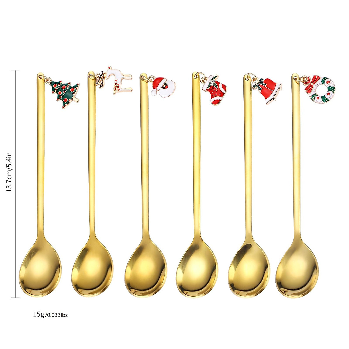 A · HOUSEWARE Coffee Spoons Gold Silverware Christmas 6 Pieces Small Stainless Steel Flatware Xmas Decorative Pendants Cute Drinking Stirrers for Festive and Daily Kitchen Utensils