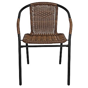 Flash Furniture 4 Pack Medium Brown Rattan Indoor-Outdoor Restaurant Stack Chair