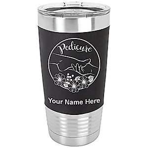 LaserGram 20oz Vacuum Insulated Tumbler Mug, Pedicure, Personalized Engraving Included (Silicone Grip, Black)