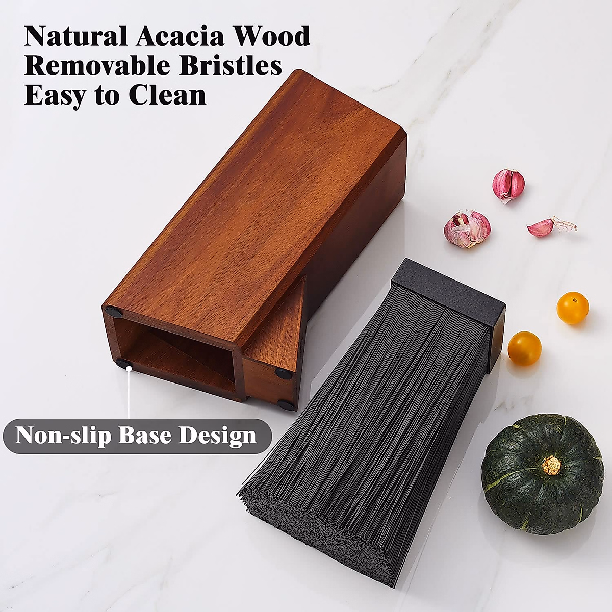 ENOKING Universal Knife Block without Knives, Acacia Wood Knife Holder/Knife Organizer with Removable Plastic Bristles for Kitchen Counter Knife Storage Rack