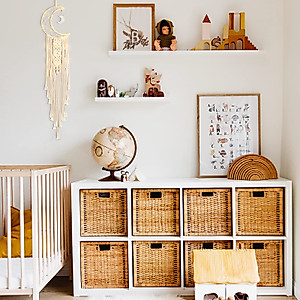 Boho Macrame Woven Wall Hanging, Crochet Crescent Moon Star Dream Catcher with Long Tassel- White Cotton Handmade Bohemian Nursery Decor Decoration Art Craft for Kids Bedroom Dorm Room