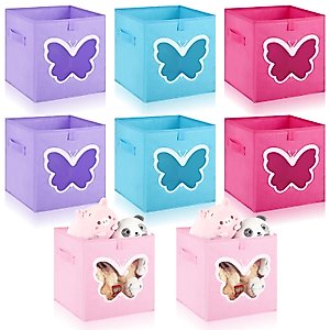 Kigley 8 Pcs Cube Storage Bins 11 x 11 Inch, Foldable Storage Cubes Toy Box Fabric Storage Bin Organizer Home Storage Bins with Clear Window for Closet, Home, Bedroom, Office (Elegant Color,Butterfly)