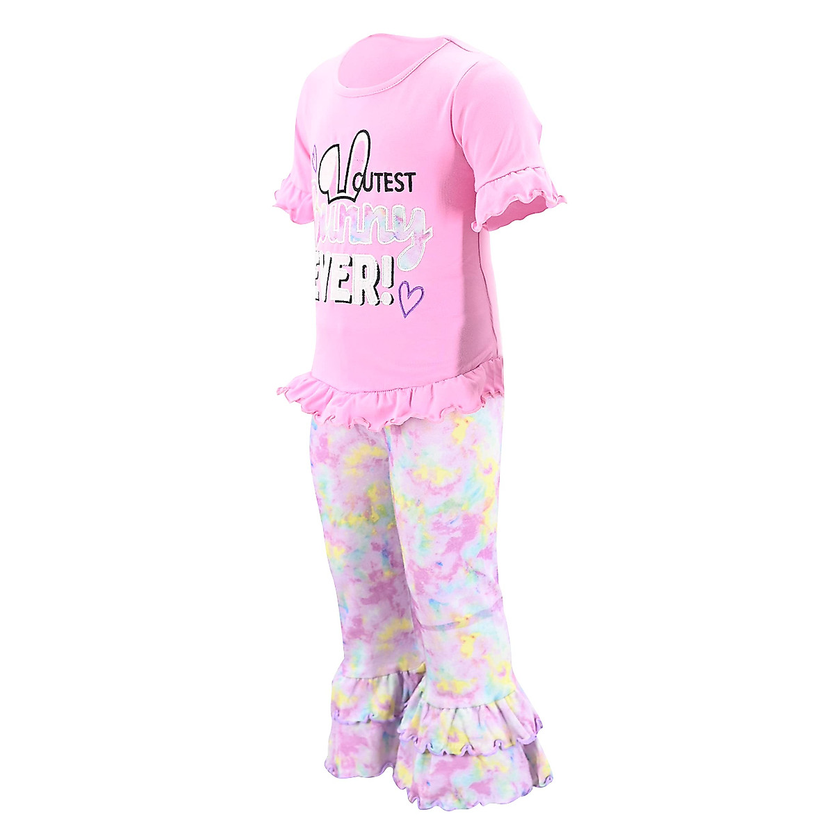 Unique Baby Girls Cutest Bunny Ever Easter Pant Set Outfit (10Y, Pink)