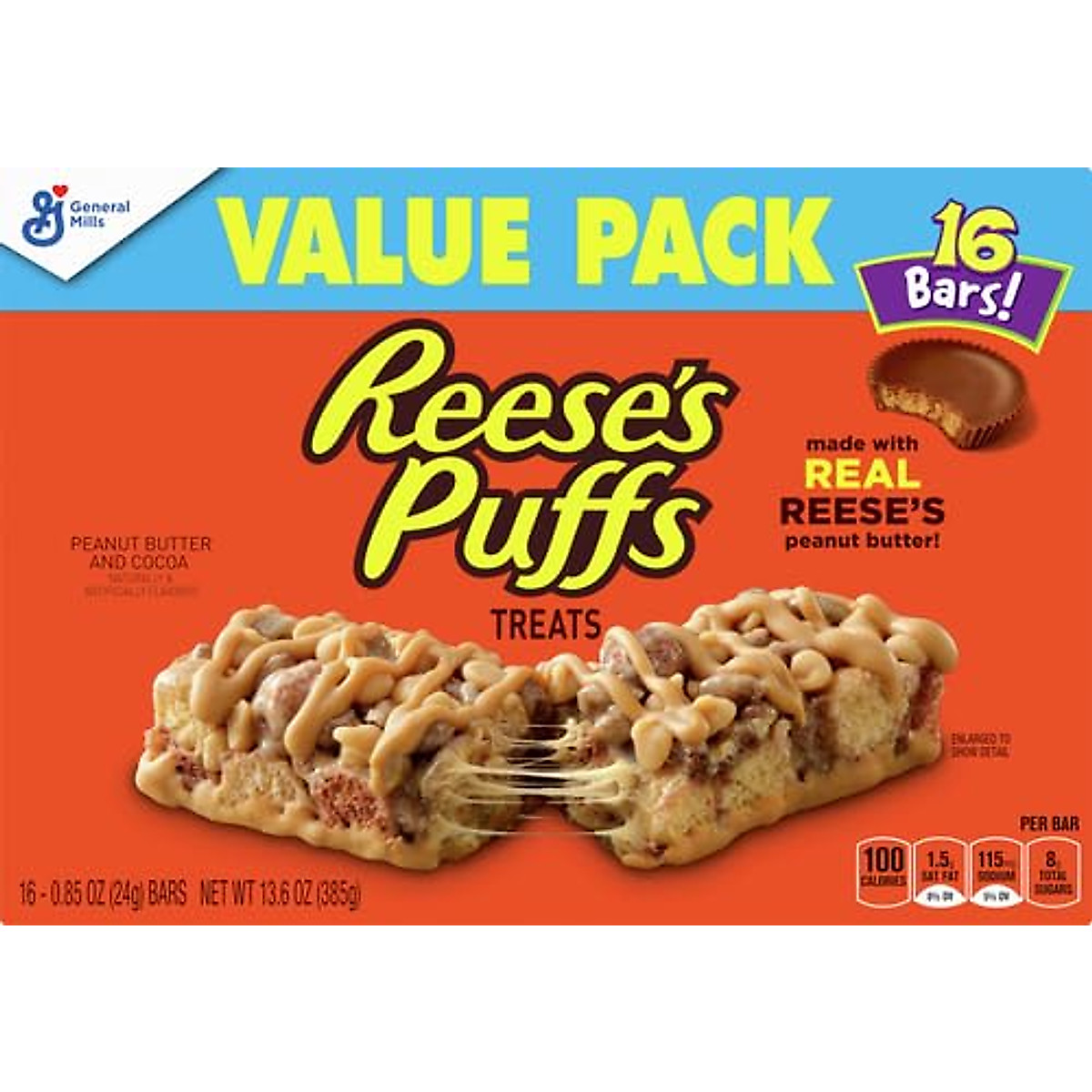Reese's Puffs Breakfast Cereal Treat Bars, Peanut Butter & Cocoa, 16 ct