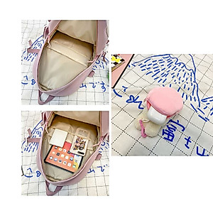 HomeSweety Aesthetic lovely cute Back to school pastel backpack with free kawaii cartoon pendant accessories pins for teen girls