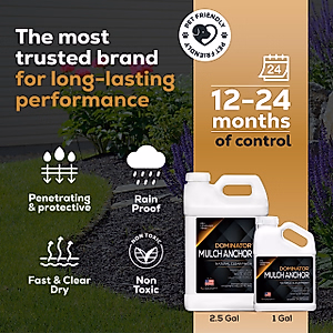 DOMINATOR Mulch Anchor 1 Gallon - Mulch Glue and Pea Gravel Stabilizer, Ready to Use Spray, Lasts up to 2 Years, Fast-Dry, Non-Toxic, Strong Mulch Glue for Landscapes