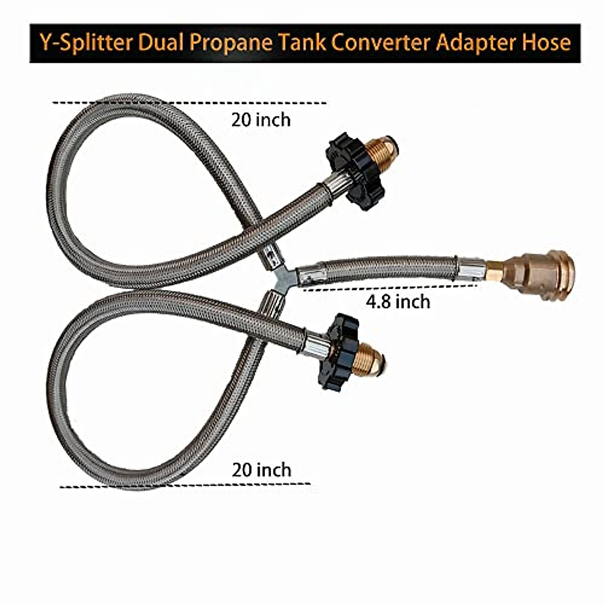 Stainless Braided Propane Y-Splitter Dual Propane Tank Connection Hose Kit,Two Way Propane Splitter with POL Inlet and POL/QCC1 Exit Adapter to Connect 5-100lbs Cylinder Tank for Heater, Grill