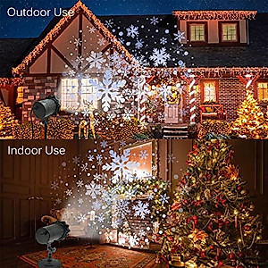 Queeon Snowflake Christmas Projector Lights, Indoor Outdoor Led Snowfall Projection, Waterproof LED Landscape Decorative Light for Xmas & Halloween Holiday Party, Garden & Home Decorations
