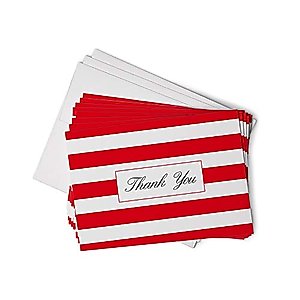 Red Striped Thank You Cards - 48 Classic Note Cards with Envelopes - Perfect for Special Events & Businesses