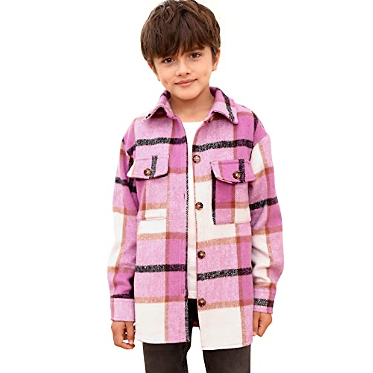 Toddler Long Sleeve Plaid Jacket Baby Boys Girls Button Down Flannel Thick Shirt Fall Winter Coat for Kid Pink