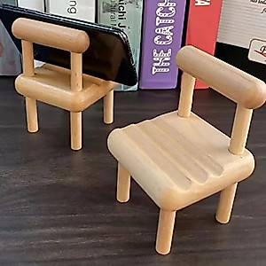 GawmFoiuy Wooden Cell Phone Stand Wooden Chair Cell Phone Stand Holder Wood Cellphone Holder for Desktop Design Compatible with All Mobile Phones (Chair)