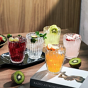 Vintage Juice Glasses 7.9 oz. set of 6 from 1500 C Tabletop Stripe Cup Old Fashion Tumbler Antique European Style woman Drinking Water Glassware Whiskey Iced-tea Beverage Milk Soda Coke for Home