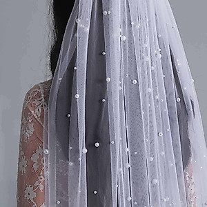 Aularso 118'' Cathedral Wedding Veil Pearl Bridal Veils Long Veil with Comb 2Tier Short Veil for Brides (White-118 * 59in(cathedral))