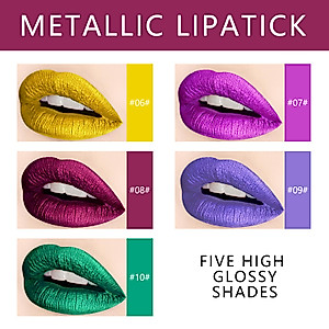 KYDA 10 Colors Lipstick, Matte Velvet&Glitter Metallic Colors, for Glossy Radiant&Full Matte Lip Gloss, Non-Stick Cup Long Wear Lip Glaze, High Pigmented Lipstick Cosmetic, by Ownest Beauty-SET B