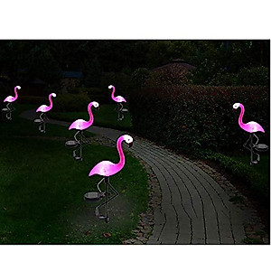 3 Pack Flamingos Garden Decor Lights, IP55 Waterproof Outdoor Solar Stake Lights, Pink Flamingo Yard Ornament Christmas Decoration , Solar Powered Decorative Lights for Patio Lawn Pathway Landscape