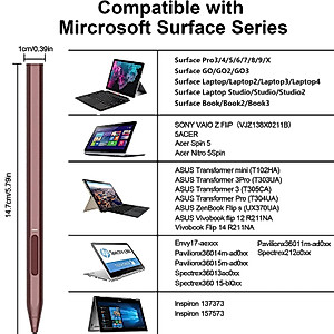 Stylus Pen for Microsoft Surface Pro9/8/7/6/5/4/3/X Surface Laptop/Book/Studio Surface 3/Go/Go2/Go3, 4096 Pressure Sensitivity, Pen for Surface with Magnetic Adsorption, Palm Rejection (Red)
