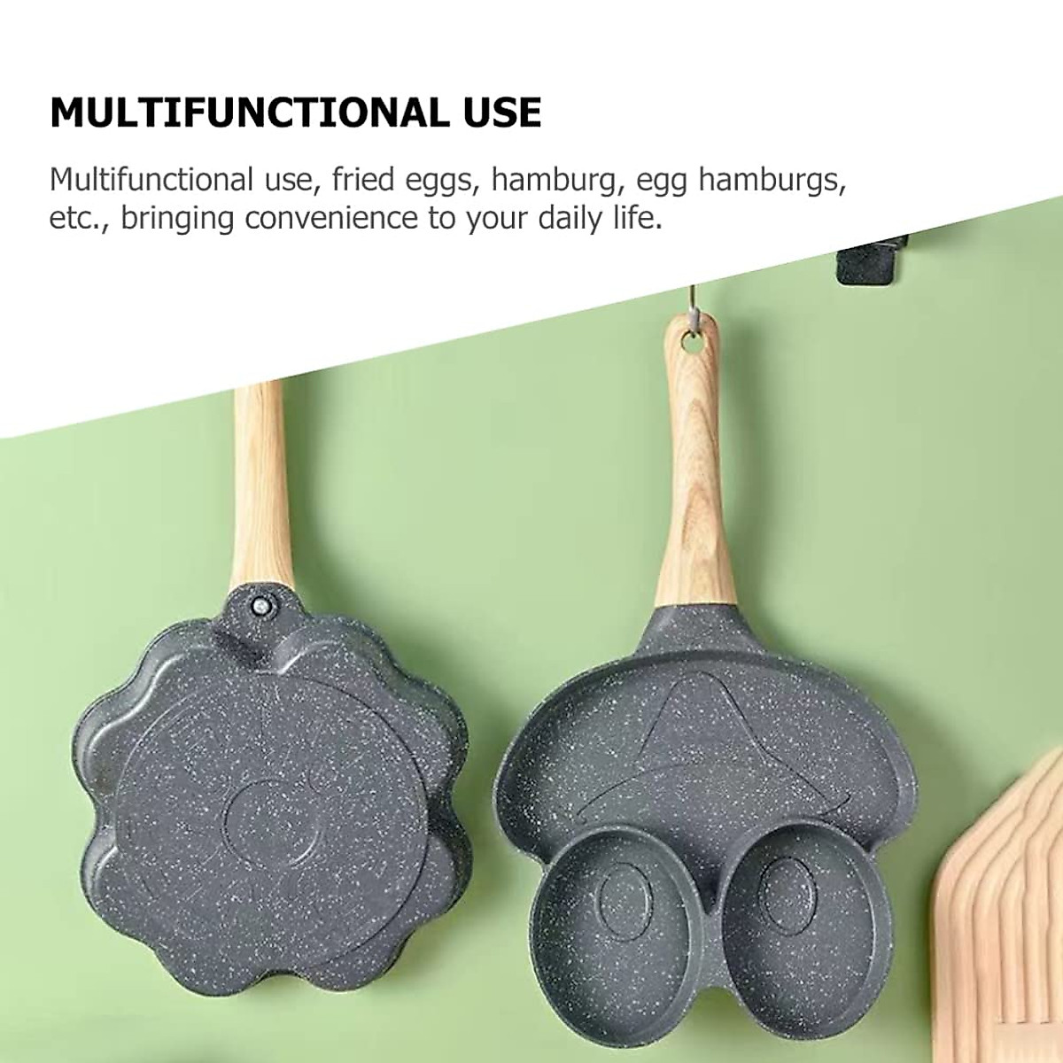 Hemoton Egg Frying Pan Heart Shape Aluminum Omelet Pan Fried Egg Pan Skillet with Wooden Handle Pancake Pan Non Stick Egg Cooker Pan for Breakfast, Pancake, Hamburger, Sandwiches