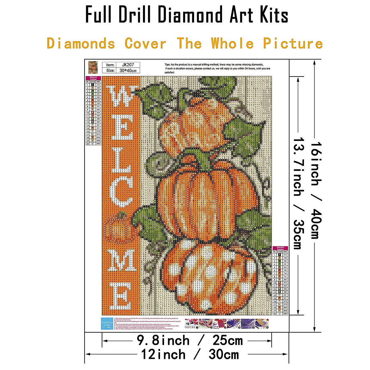 CHWGLFGG Fall Thanksgiving Pumpkin Diamond Painting Kits for Adults Beginners, Welcome Autumn 5D Diamond Art Kits, DIY Full Round Drill Gem Art, Home Wall Decor 12 x 16 Inch