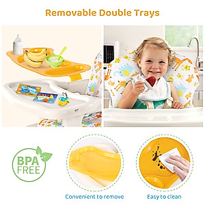 Baby High Chair, Toddler Chair Highchairs with Adjustable Seat Back Detachable Seat Cushion and Double Removable Tray for Baby Infants Toddlers, Easy to Clean, Green