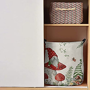 Mushroom Eucalyptus Large Laundry Basket, Collapsible Bag with Easy Carry Handles, Boho Plant Leaves Buffter-fly Waterproof Foldable Freestanding Hamper, Folding Washing Bin Clothes Storage Round