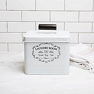 Nine Royal Laundry Detergent Container - Dryer Sheet Holder- Laundry Room Storage Box- Farmhouse Laundry Room Decor, Vintage Style - Metal Bin with Retro Lettering sign, Distressed Finish
