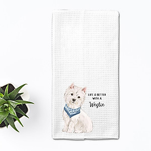 Watercolor Life is Better with a West Highland Terrier "Westie" Microfiber Kitchen Tea Bar Towel Gift for Animal Dog Lover