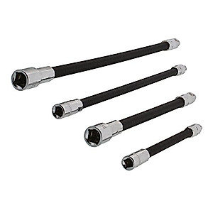 ABN Flexible Socket Extension Cables - 4pc Flex Socket Extension Bar Set 1/4in and 3/8in Drive Light Impact Extender