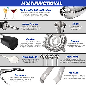 Touch of Mixology Bartender Kit - Bar Set Cocktail Shaker Set - Cocktail Kit Set - Bartending Kit - Bar Essentials for Home Bar Cart Accessories - Perfect Housewarming Gift 14 PC