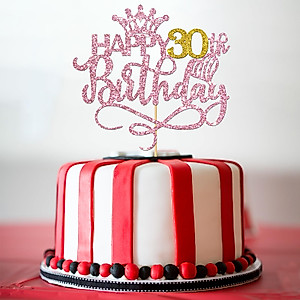 Happy 30th Birthday Cake Topper for Women, Pink & Gold Glitter 30th Birthday Cake Supplies, 30th Anniversary Party Cake Decorations