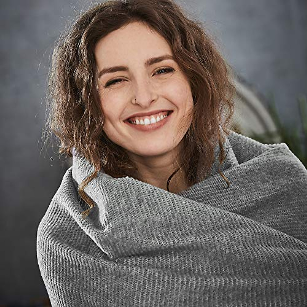 IBENA Simple Classic Solid Taupe Colored Throw Blanket Valencia