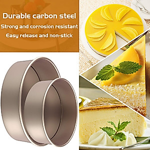 CHEFMADE Bakeware Round Cake Pan 2 Pieces, 6-Inch and 8-Inch with Removable Loose Bottom Nonstick & Quick Release Coating Chiffon Bakeware for Oven and Instant Pot Baking (Champagne Gold)