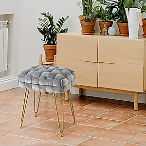 LUE BONA Vanity Stool Footrest, Light Grey, Leather