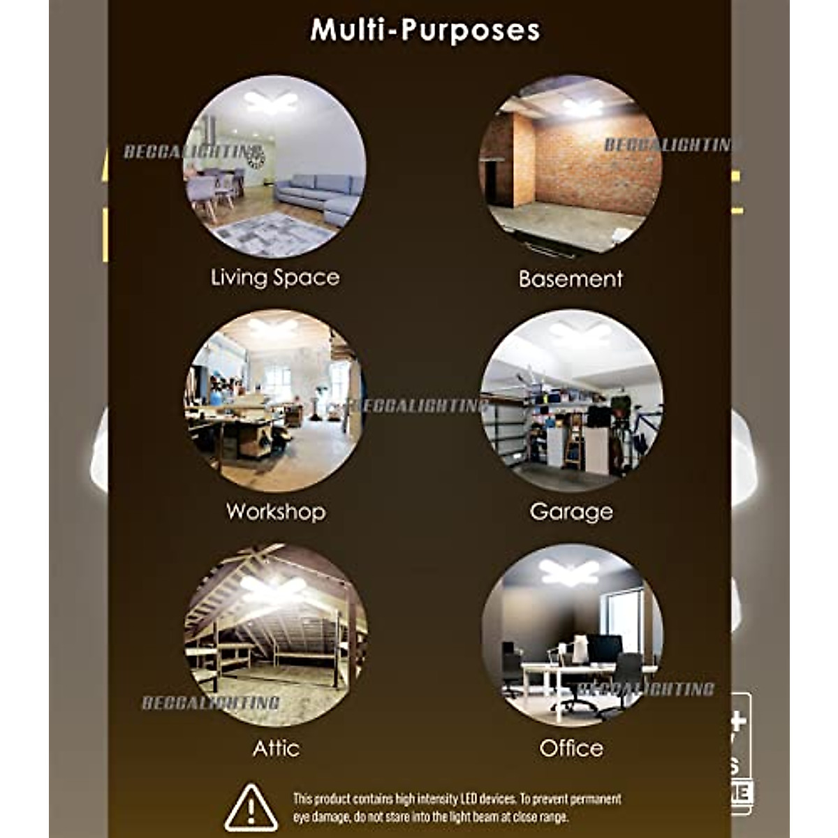 BECCALIGHTING LED Garage Light UL Listed 60 Watts - Daylight Bright White 5000K Garage Lights Ceiling LED 6000 Lm Garage Lighting Fixture, Multi Directional Panel Light for Basement, Barn, High Bay