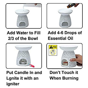 HwaGui - Ceramic Tea Light Holder & Wax Warmer Set of 2, Aromatherapy Essential Oil Burner, Great Decoration for Living Room, Balcony, Patio, Porch and Garden
