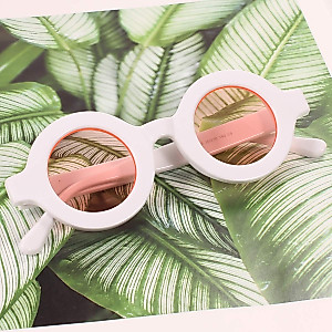 Fuaisi Retro Fashion Oversized Thick Bold Frame Round Sunglasses Anti-UV Outdoor Colorful Glasses (White Frame/Pink Lens)