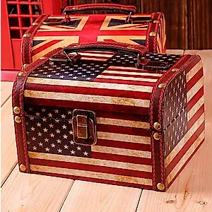 LUISONG YH-KE Crafts Ornaments Statues   Vintage British Wind Hand-Painted Suitcase Jewelry Box Rice Word Creative Storage Box Storage Box Storage Box